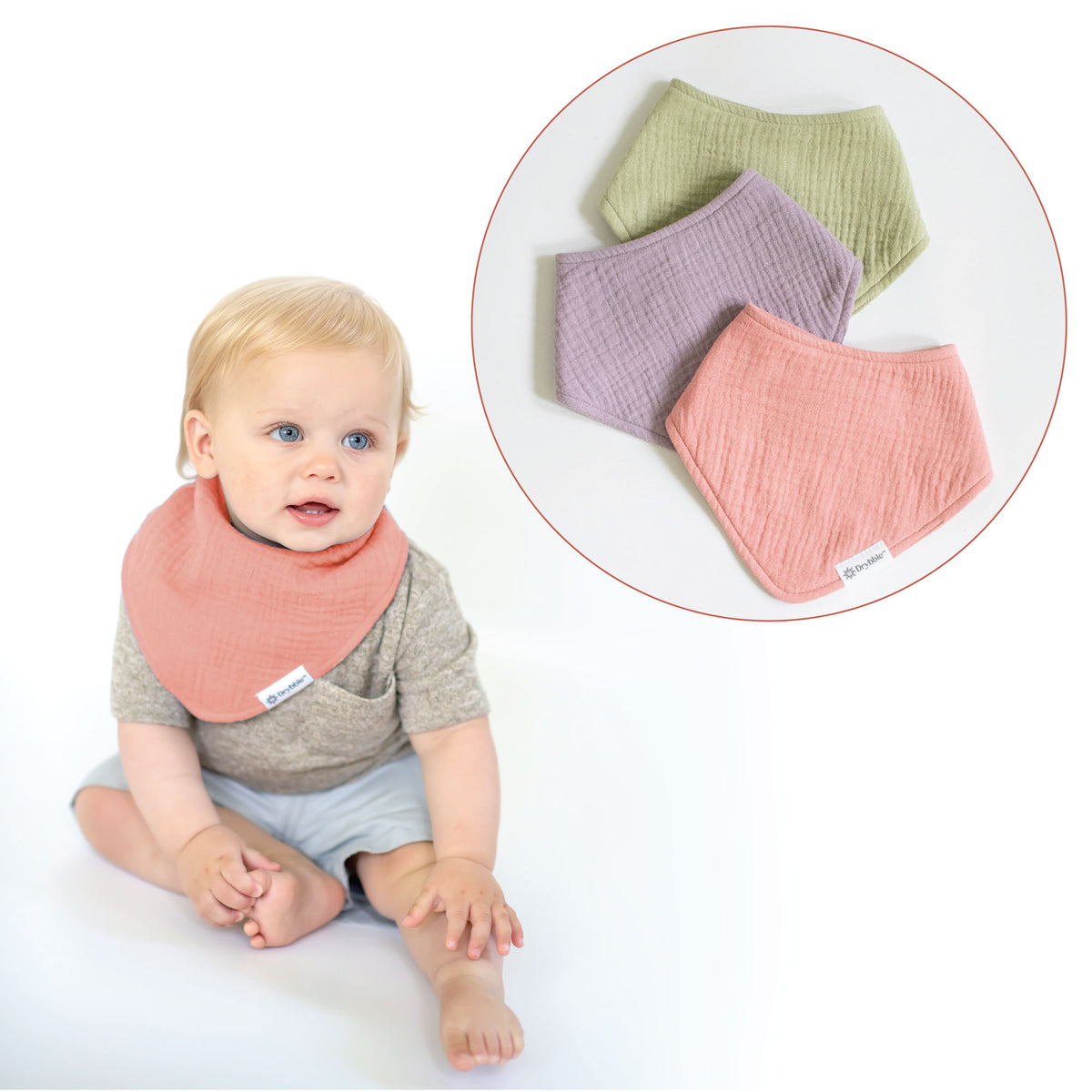 100% Organic Cotton Muslin Baby Bibs - Waterproof Drool Bibs - Baby Bibs